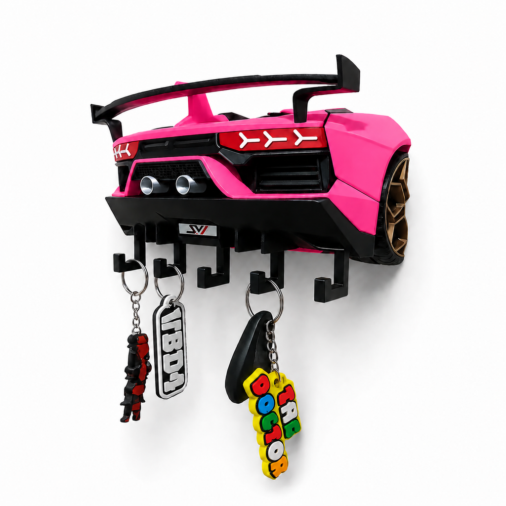 Rear Wall Key Holder - Sports Car Key Rack with 5 Hooks + Free F1 Keyc ...